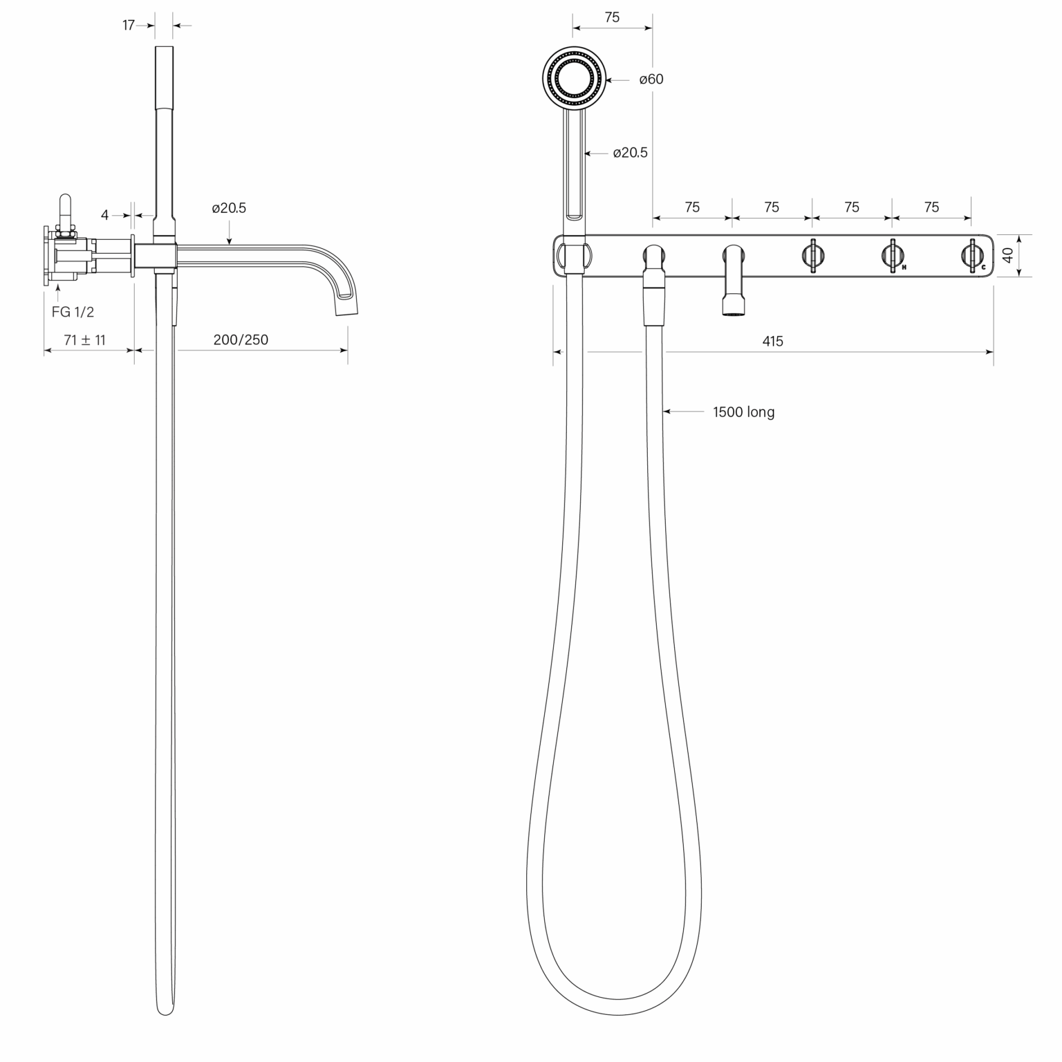 Figura Key Wall Bath & Shower Tap System 250 | Faucet Strommen